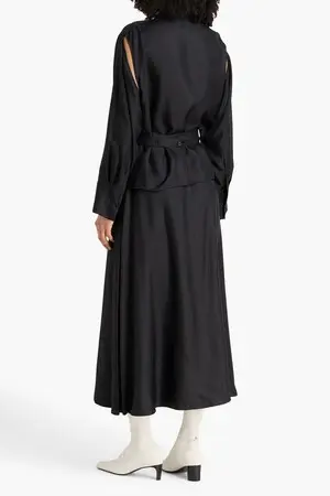RÓHE Silk Twill Midi Shirt Dress With Cutout Waist And Belt