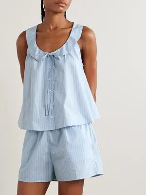 DEIJI STUDIOS Striped Organic Cotton Shirt And Shorts Set - Blue