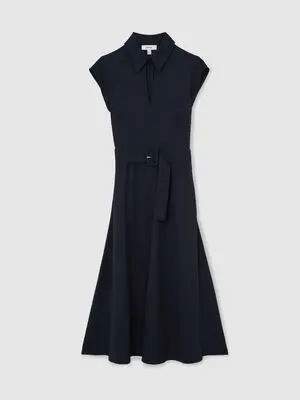 REISS Sloane Collared Belted Midi Dress
