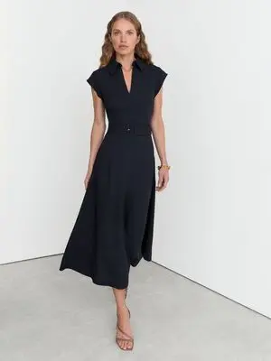 REISS Sloane Collared Belted Midi Dress