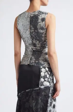 MAISON MARGIELA Sequin Floral Print Sleeveless Top - Multicolor Variant