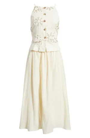 ZOE AND CLAIRE Embroidered Cotton Blend Twofer Dress