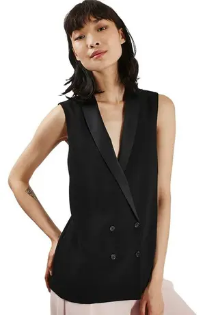 Topshop Sleeveless Double Breasted Shawl Collar Jacket