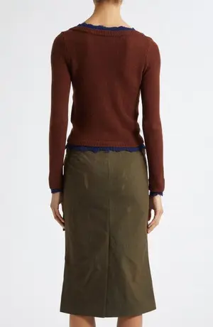SHUSHU/TONG Deconstructed Contrast Trim Wool Cardigan