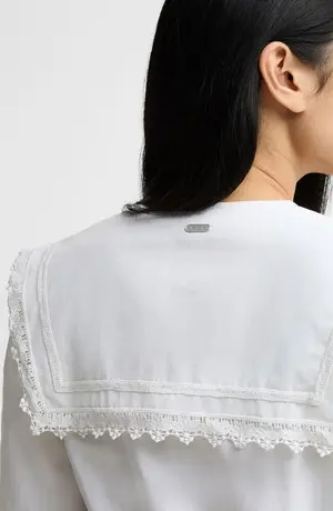 Barbour Tisbury Lace Trim Sailor Collar Bell Sleeve Cotton Top