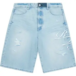 RtA Oversize Embroidered Denim Bermuda Shorts - Soft Horizon Cursive
