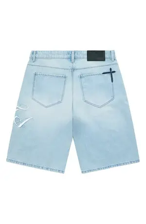 RtA Oversize Embroidered Denim Bermuda Shorts - Soft Horizon Cursive