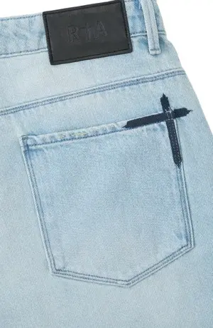 RtA Oversize Embroidered Denim Bermuda Shorts - Soft Horizon Cursive