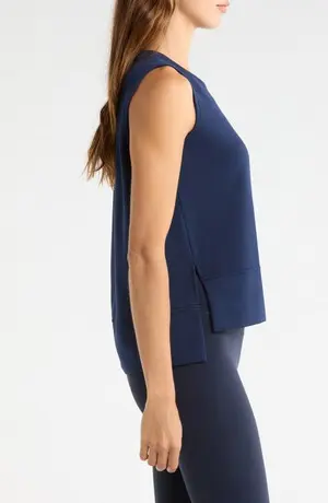 Spanx Lightweight Crewneck Tank With High-low Hem - Timeless Navy