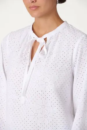 Shoshanna Classic Cotton Eyelet Tie Neck Blouse
