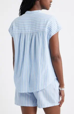 Caslon Novelty Stripe Cap Sleeve Button-up Shirt - Blue - Ivory Ginger Stripe