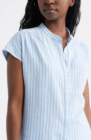 Caslon Novelty Stripe Cap Sleeve Button-up Shirt - Blue - Ivory Ginger Stripe