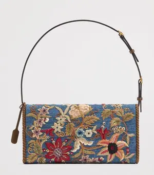 Valentino Garavani Embroidered Devain Shoulder Bag - Blue