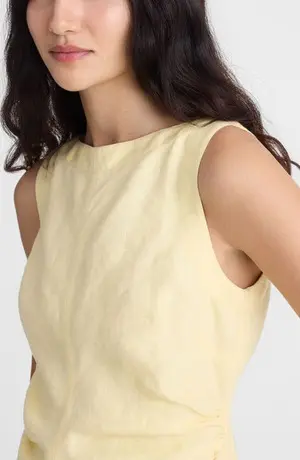 Madewell Boat Neck Shirred Linen Minidress - Candlelight
