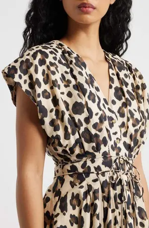 FREEMARKET Leopard Print Pleated Midi Shirtdress
