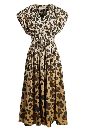 FREEMARKET Leopard Print Pleated Midi Shirtdress