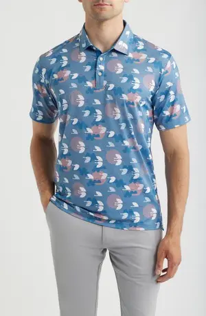 SWANNIES Windward Bird Print Performance Golf Polo