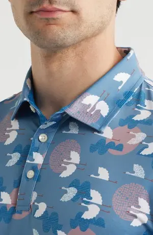 SWANNIES Windward Bird Print Performance Golf Polo