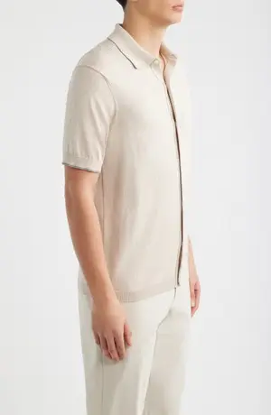 JACK VICTOR Harrison Knit Button-up Shirt - Sand