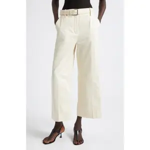 Proenza Schouler Belted Cotton Drill Crop Straight Leg Pants - Marzipan