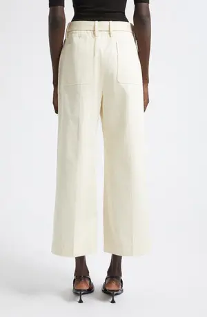 Proenza Schouler Belted Cotton Drill Crop Straight Leg Pants - Marzipan