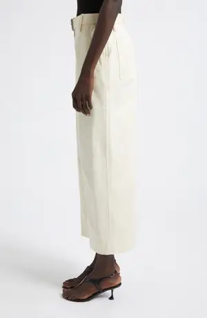 Proenza Schouler Belted Cotton Drill Crop Straight Leg Pants - Marzipan