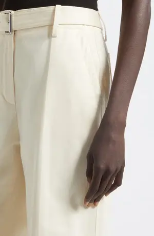 Proenza Schouler Belted Cotton Drill Crop Straight Leg Pants - Marzipan