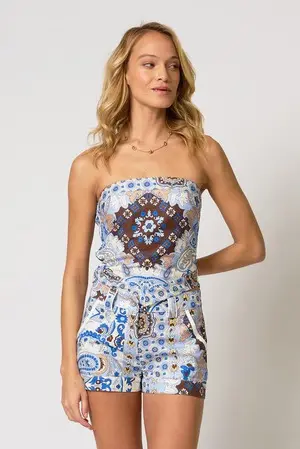 Central Park West Paisley Bandeau Top - Blue Multi