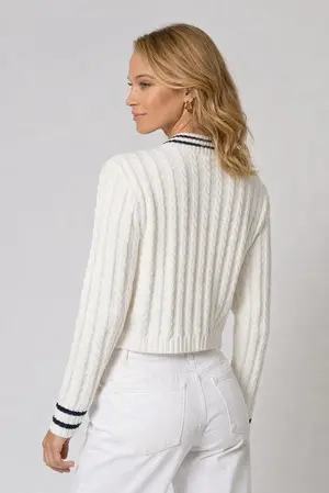 Central Park West Cable Knit Zip-up Bomber Sweater