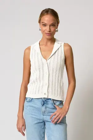 Central Park West Francie Mesh Stitch Sleeveless Vest - White