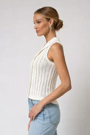 Central Park West Francie Mesh Stitch Sleeveless Vest - White