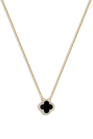 ELECTRIC PICKS Mini Icon Clover Necklace With Onyx And Crystal Accents - Black