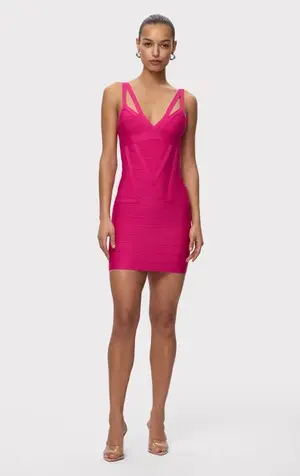 Herve Leger Bandage Mini Dress With Deep V-neckline