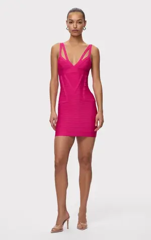 Herve Leger Bandage Mini Dress With Deep V-neckline