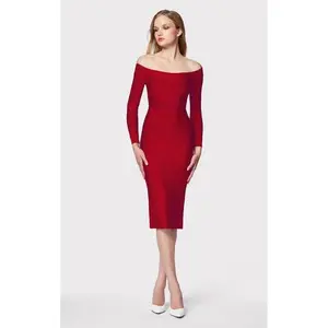 Herve Leger Icon Scoop Neck Midi Dress - Cherry