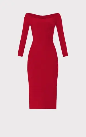 Herve Leger Icon Scoop Neck Midi Dress - Cherry
