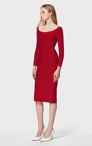 Herve Leger Icon Scoop Neck Midi Dress - Cherry