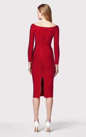Herve Leger Icon Scoop Neck Midi Dress - Cherry