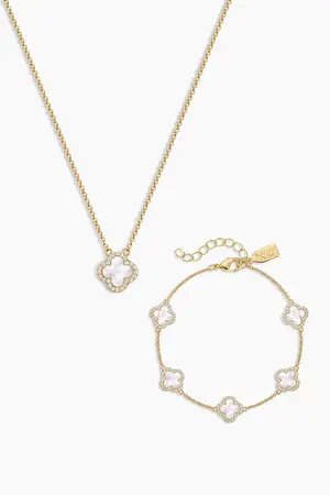 ELECTRIC PICKS Mini Icon Clover Set Of 2 Necklace And Bracelet - White