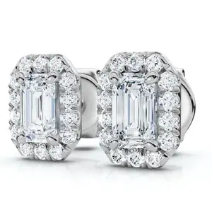 BLISS DIAMOND Emerald Lab Grown Diamond Halo Stud Earrings