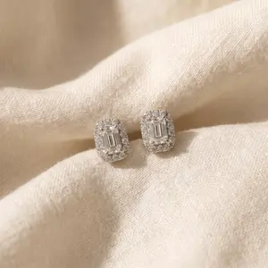 BLISS DIAMOND Emerald Lab Grown Diamond Halo Stud Earrings