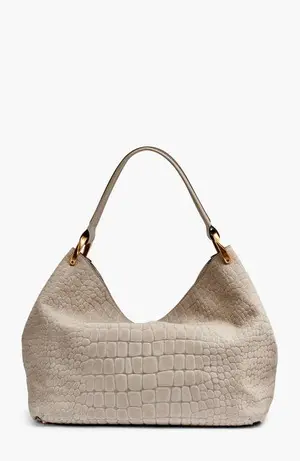 Donna Karan New York Glenwood Croc-effect Suede Shoulder Bag With Fringe