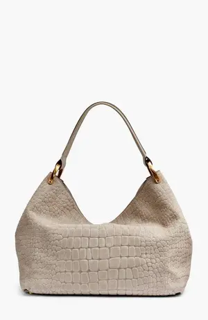 Donna Karan New York Glenwood Croc-effect Suede Shoulder Bag With Fringe