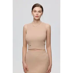 JUANA Sera Rib Knit Sleeveless Mock Neck Top - Tan