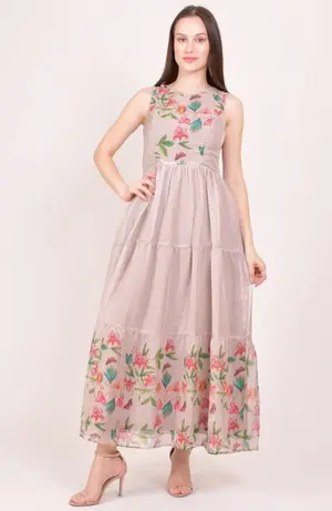 RAAS Floral Organza Tiered Maxi Dress