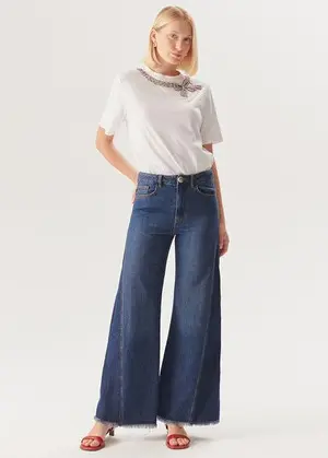 EXQUISE Lola Raw Wide Leg Denim Pant - Indigo