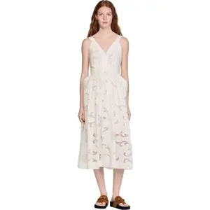 Sandro Openwork Floral Cotton Maxi Dress