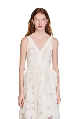 Sandro Openwork Floral Cotton Maxi Dress