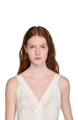 Sandro Openwork Floral Cotton Maxi Dress