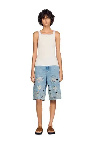 Sandro Ribbed Knit Vest Top With Striped Trim